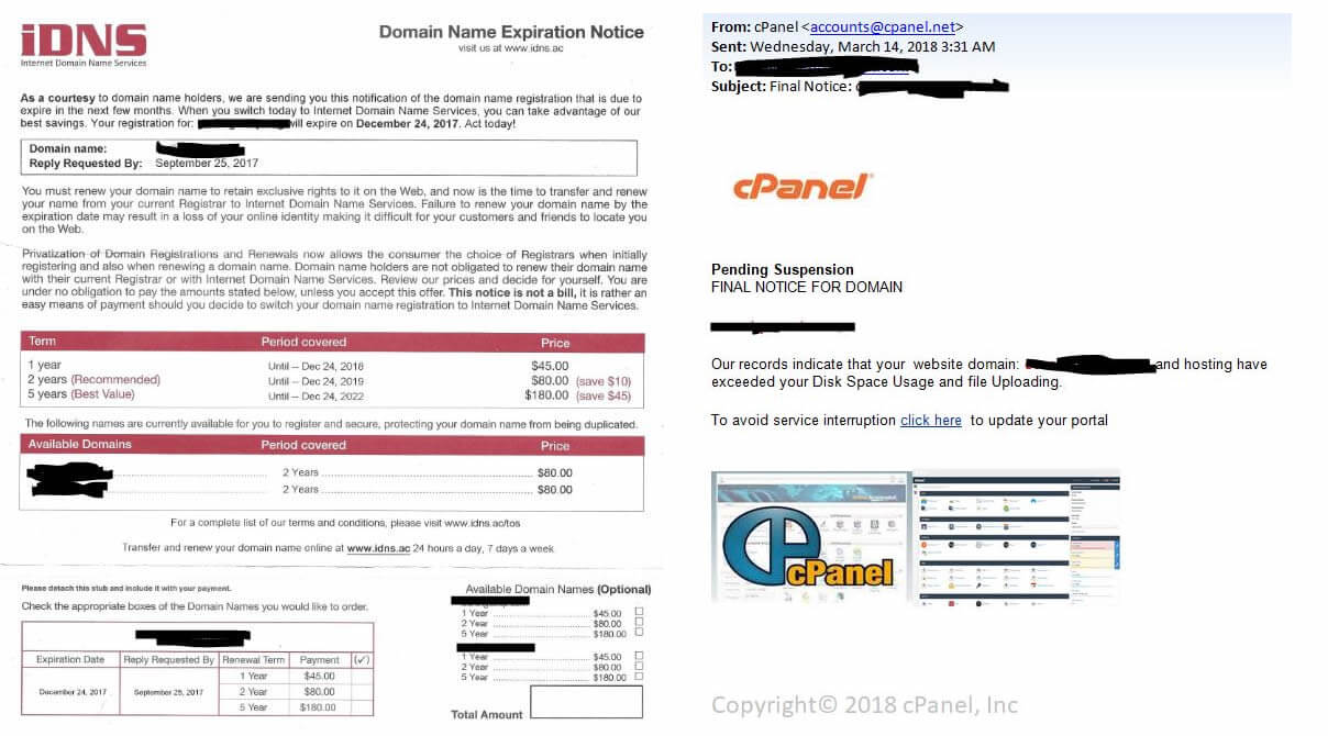 iDNS and Cpanel scams - Advantage Creations
